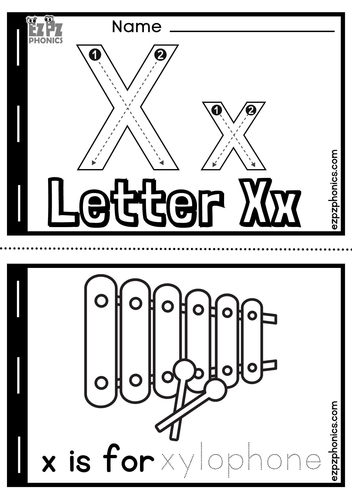 Letter X Alphabet Coloring Book Half Page Free Printable PDF - ezpzphonics.com
